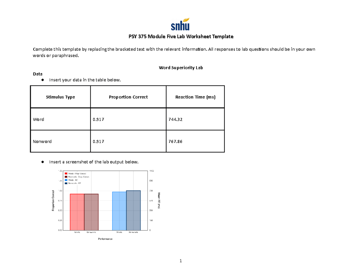PSY 375 Module Five Lab Worksheet Template - PSY 375 Module Five Lab ...