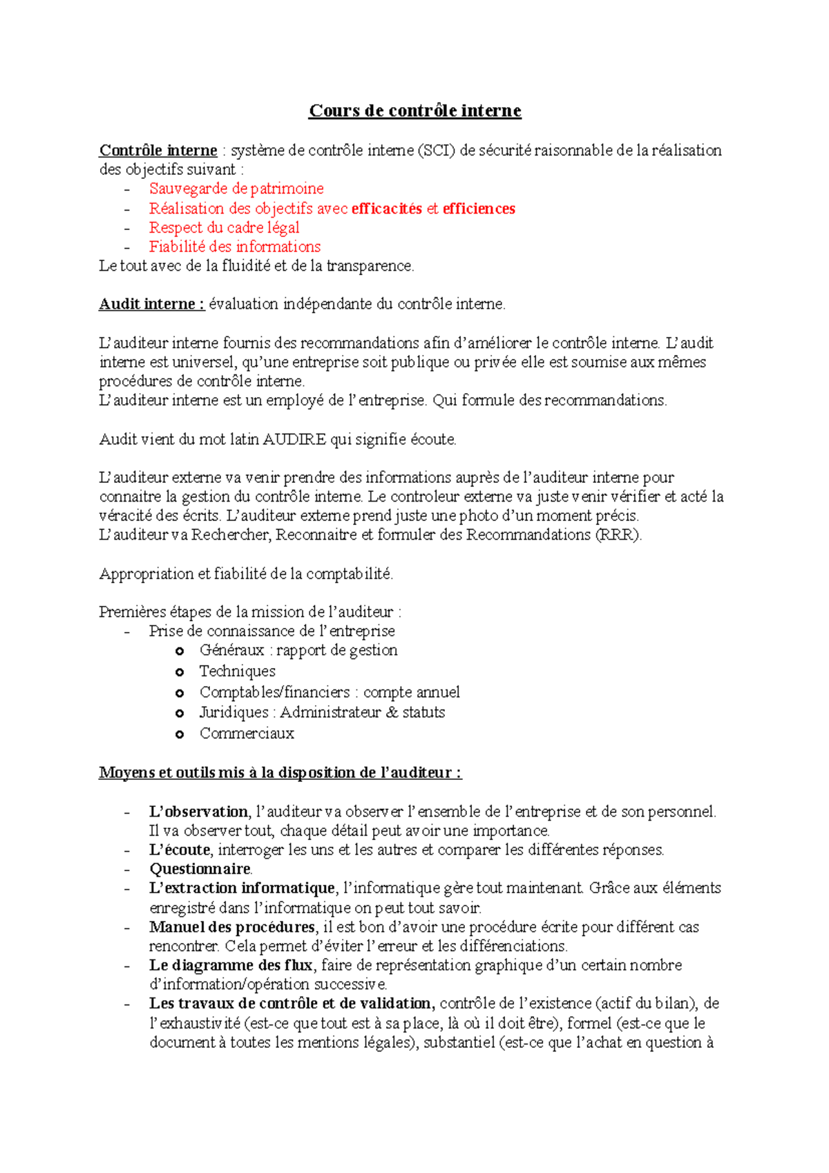 Cours de contrôle interne - Cours de contrôle interne Contrôle interne ...