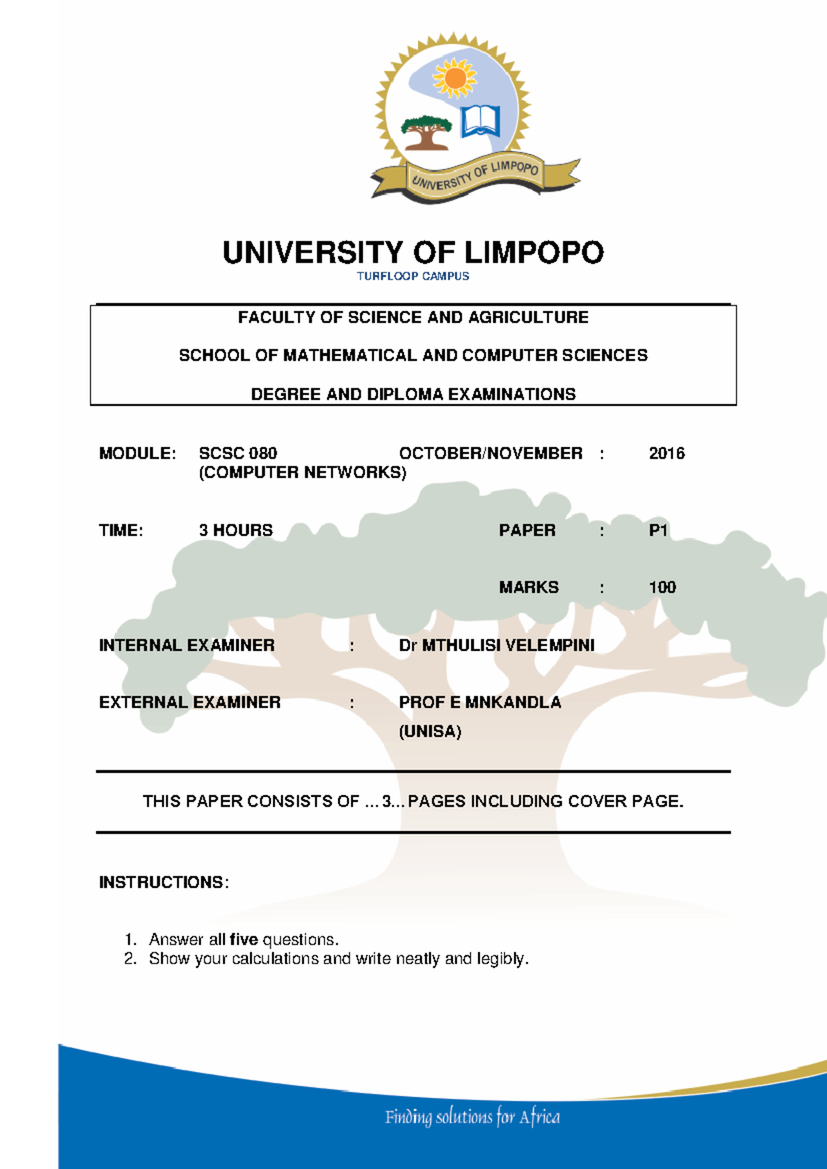 2015-1-Computer Networks-moderated - UNIVERSITY OF LIMPOPO TURFLOOP ...