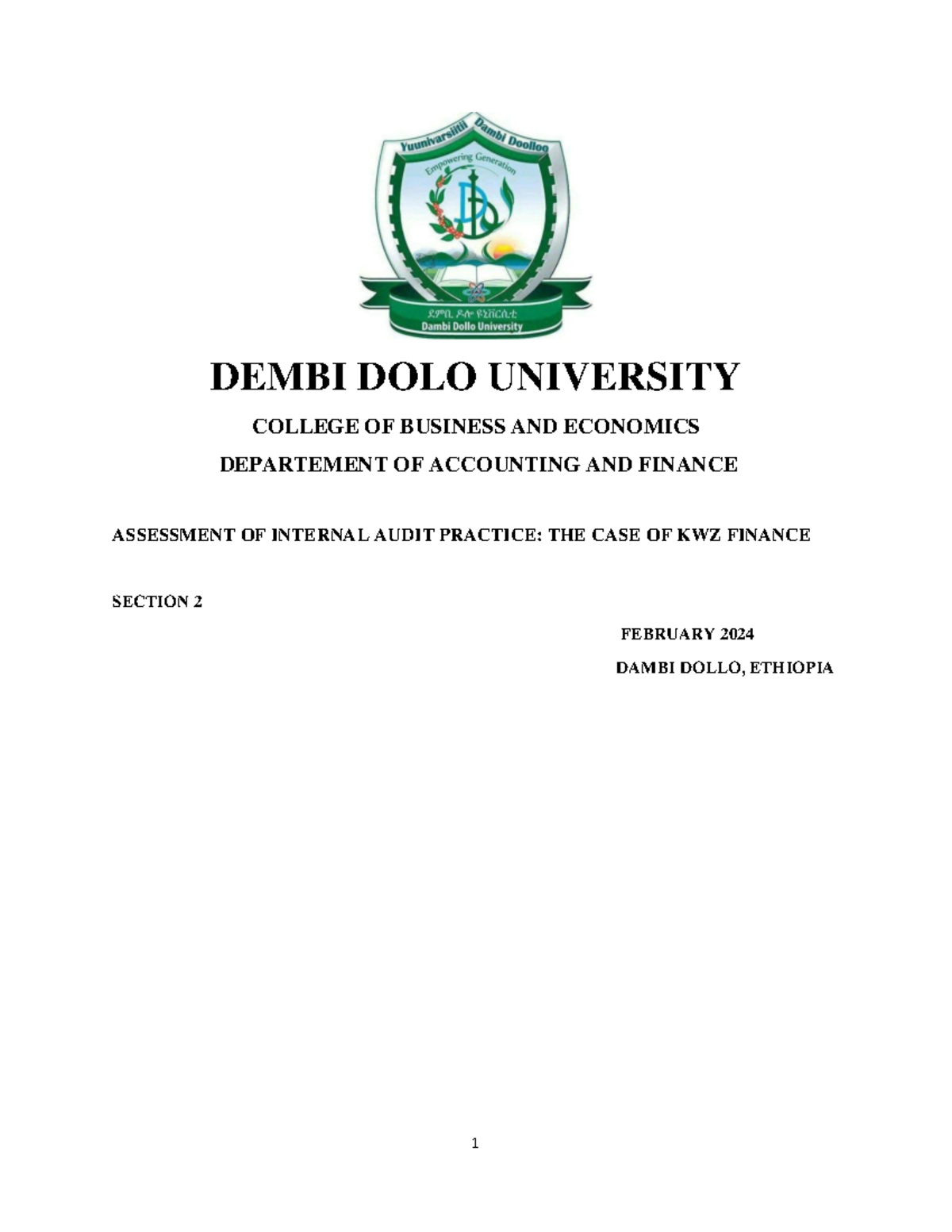 Assessment OF Internal Audit P - Copy - DEMBI DOLO UNIVERSITY COLLEGE ...