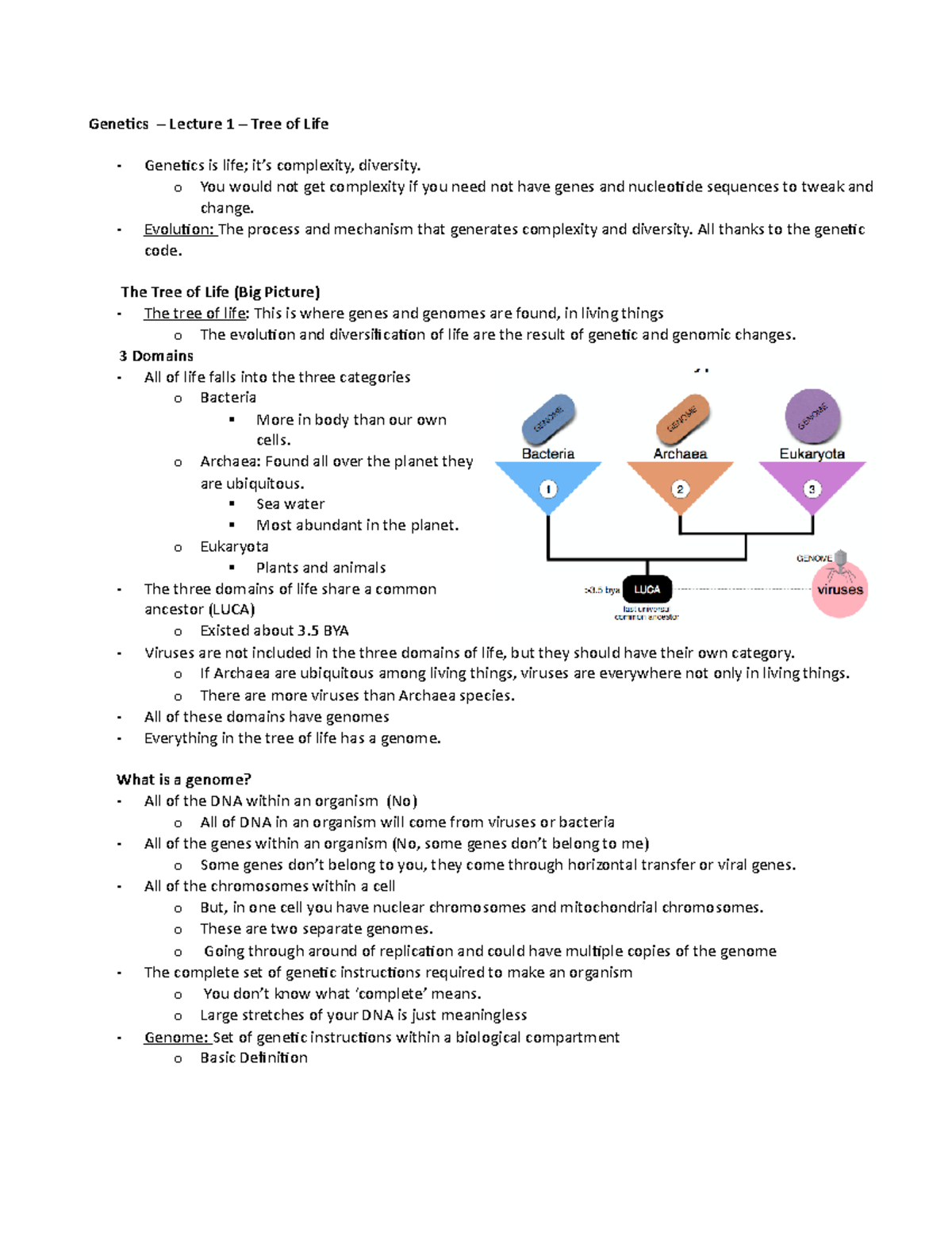 Lecture 2 - Tree of Life - Genetics – Lecture 1 – Tree of Life Genetics ...