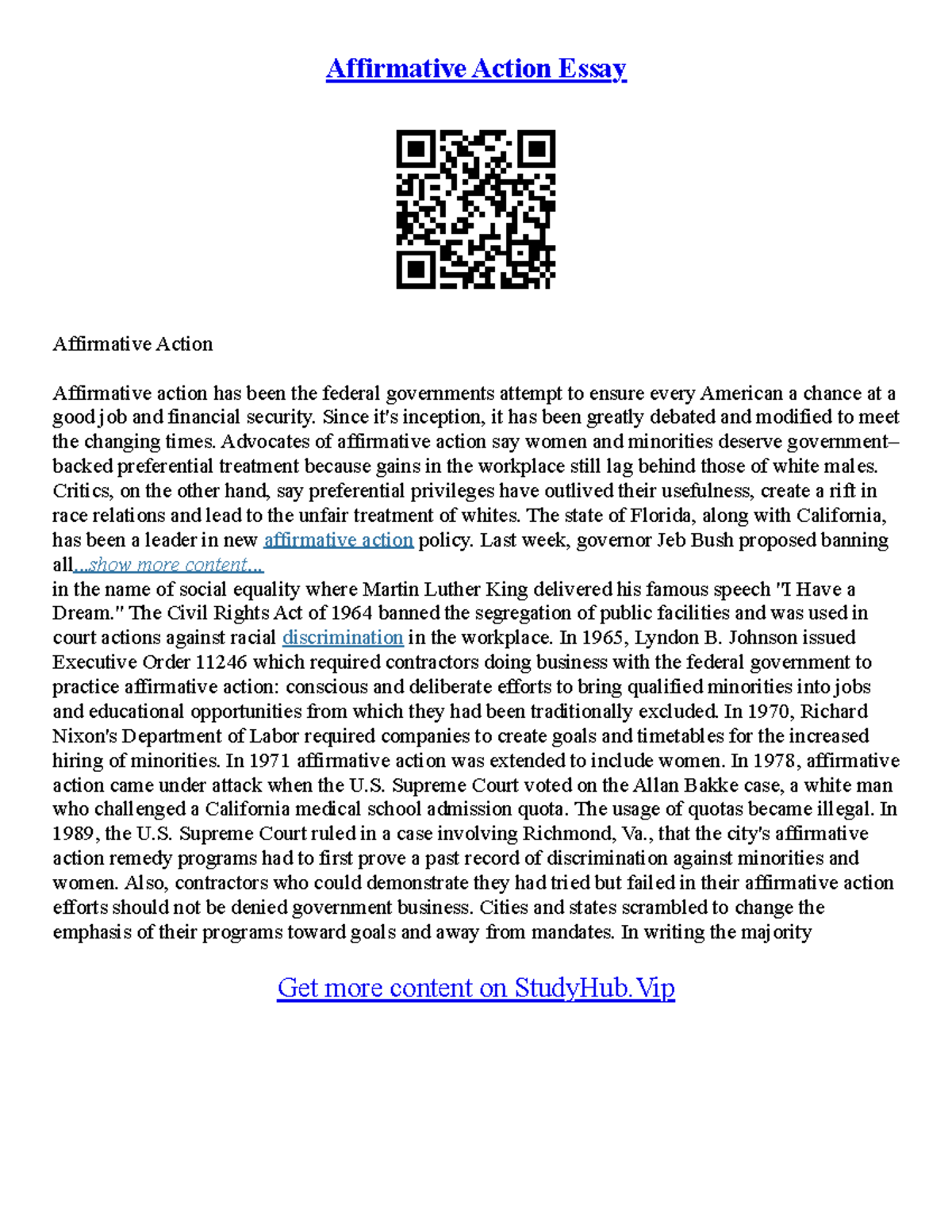 Against Affirmative Action Essay - Affirmative Action Essay Affirmative ...