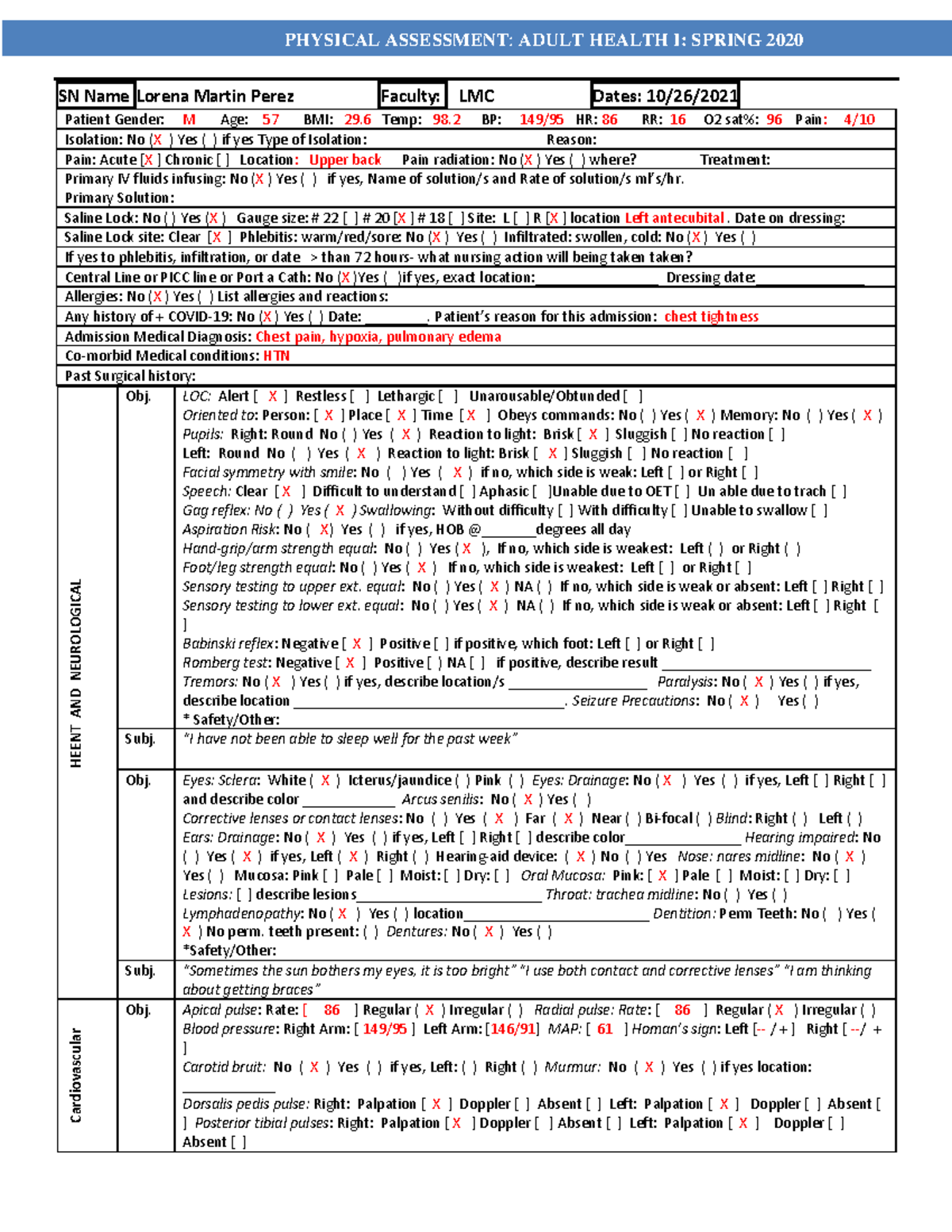 Physical health asessment care plan 2 - PHYSICAL ASSESSMENT : ADULT ...