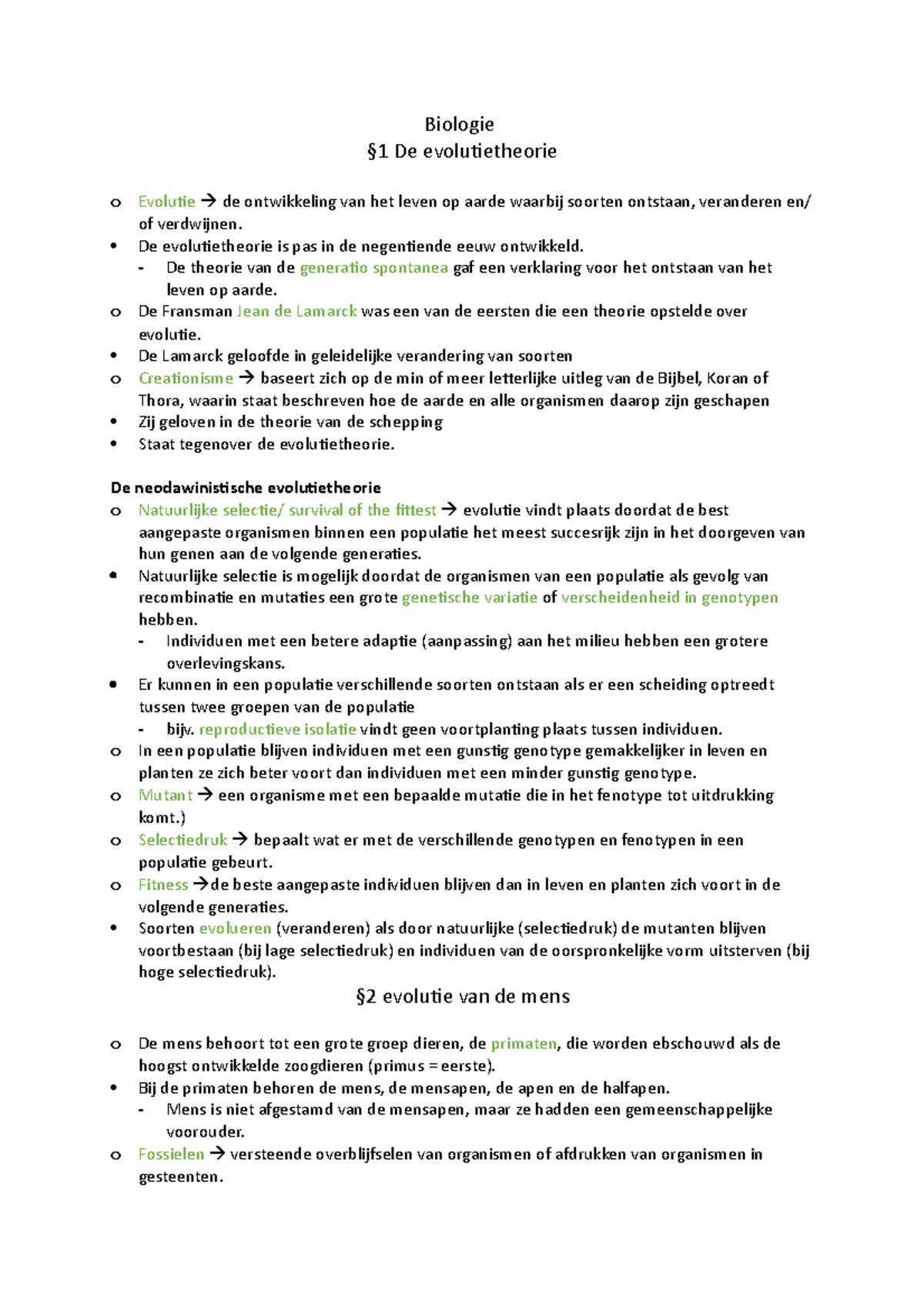 Biologie sv thema 5 Evolutie - Biologie §1 De evolutietheorie o ...