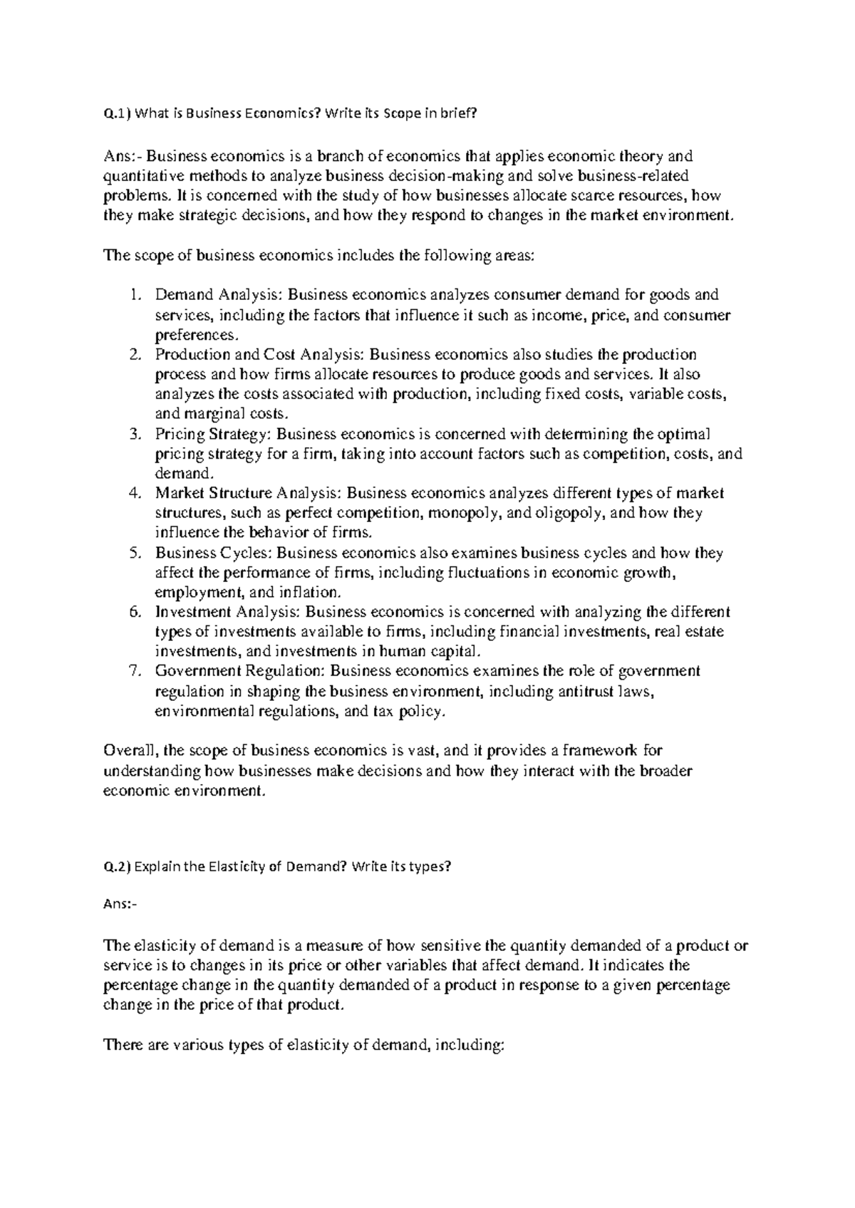 Business Economic 3rd 2 sen - Q) What is Business Economics? Write its ...