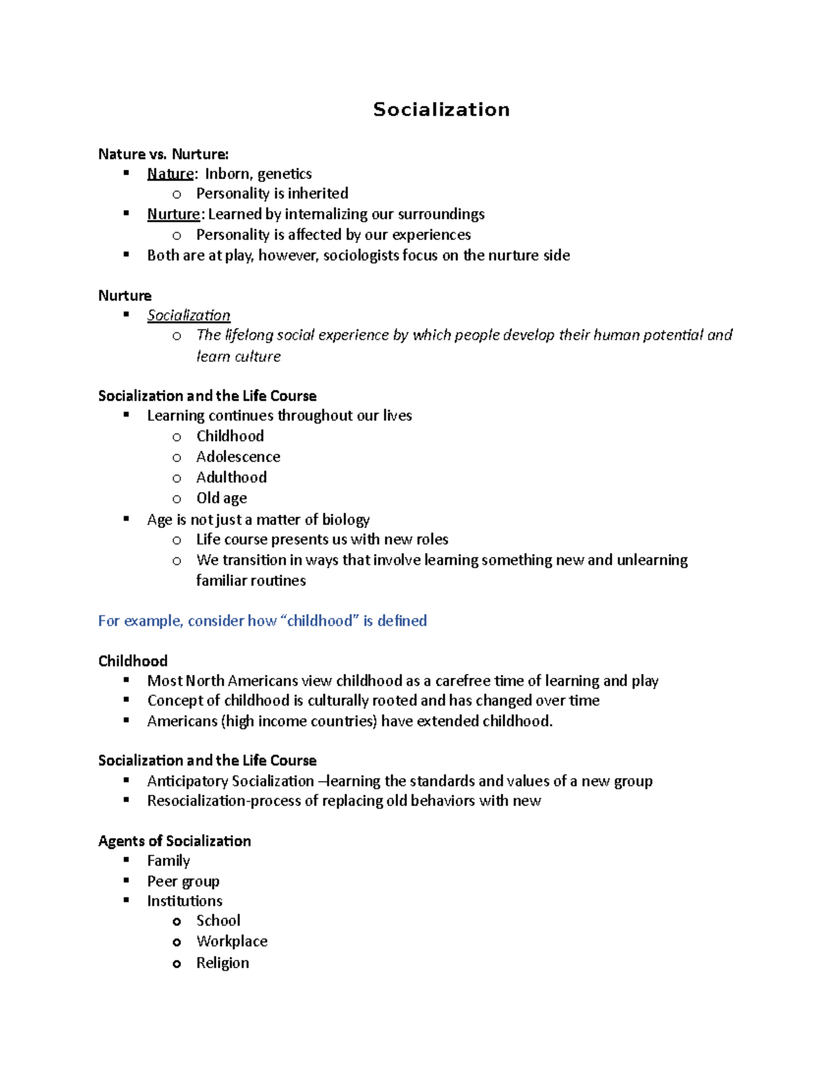 Socialization - Socialization Nature vs. Nurture: Nature: Inborn ...
