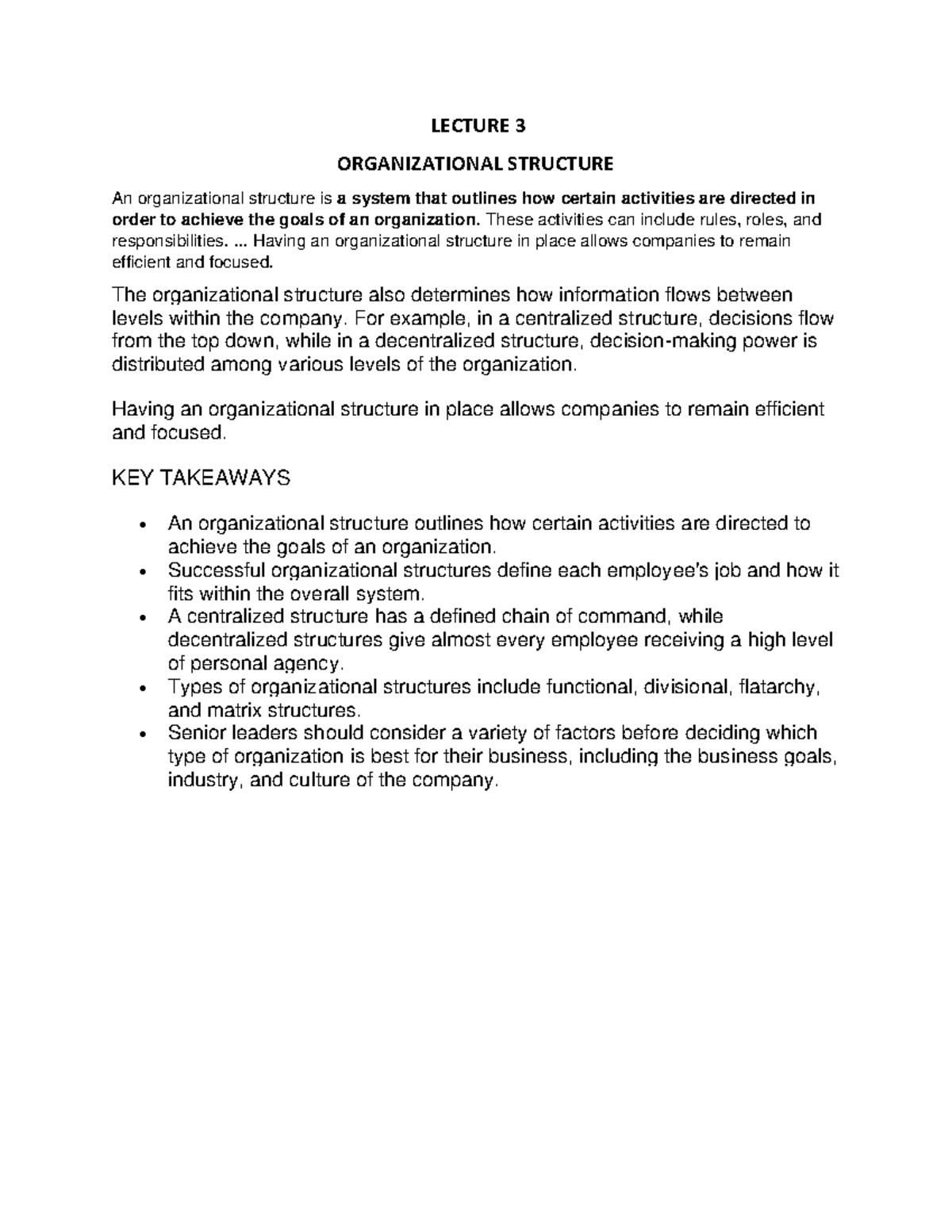 Lecture 3 Organisation Structure - LECTURE 3 ORGANIZATIONAL STRUCTURE ...