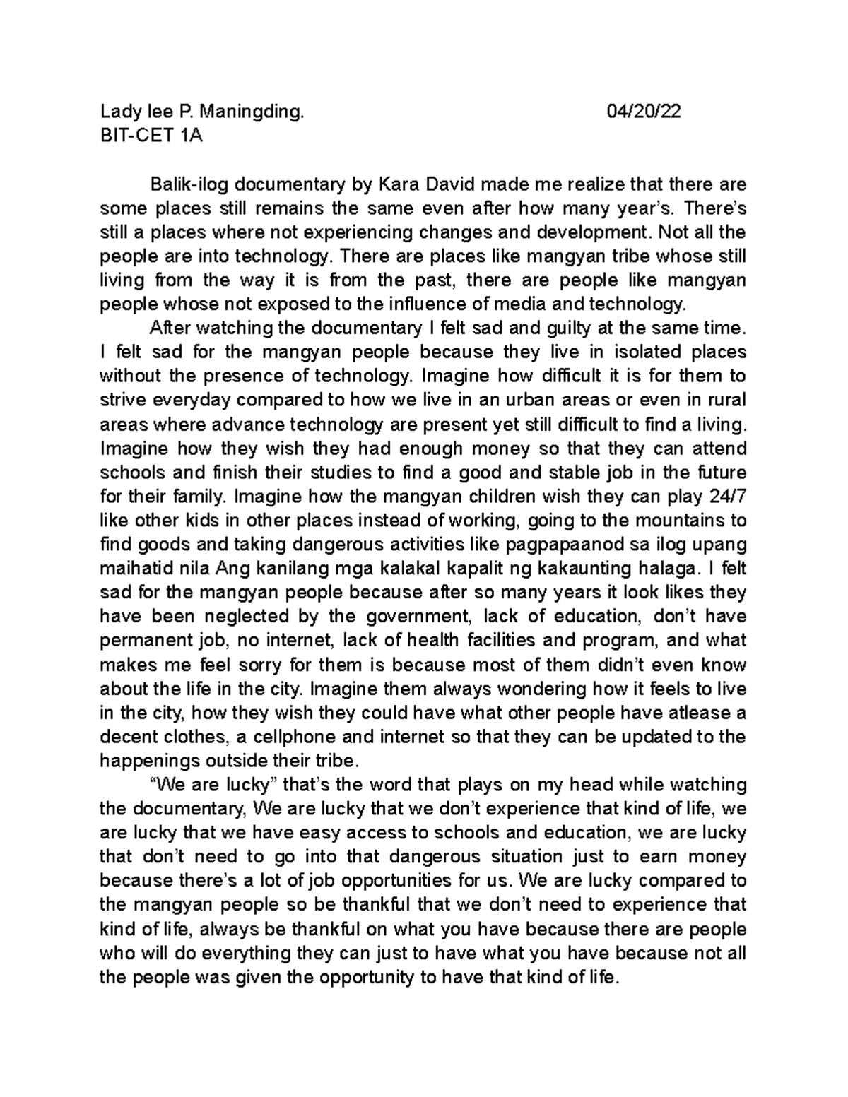 Balik-Ilog by Kara David Reflection - Lady lee P. Maningding. 04/20 ...