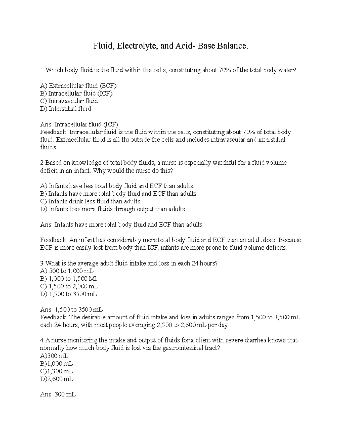 Nursing Fundamentals, Fluid, Electrolyte, and Acid- Base Balance ...