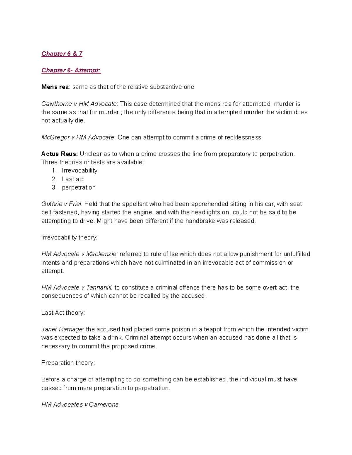 Criminal law - Chapter 6 & 7- Attempt, Complicity & Conspiracy - Chapter 6 & 7 Chapter 6- - Studocu