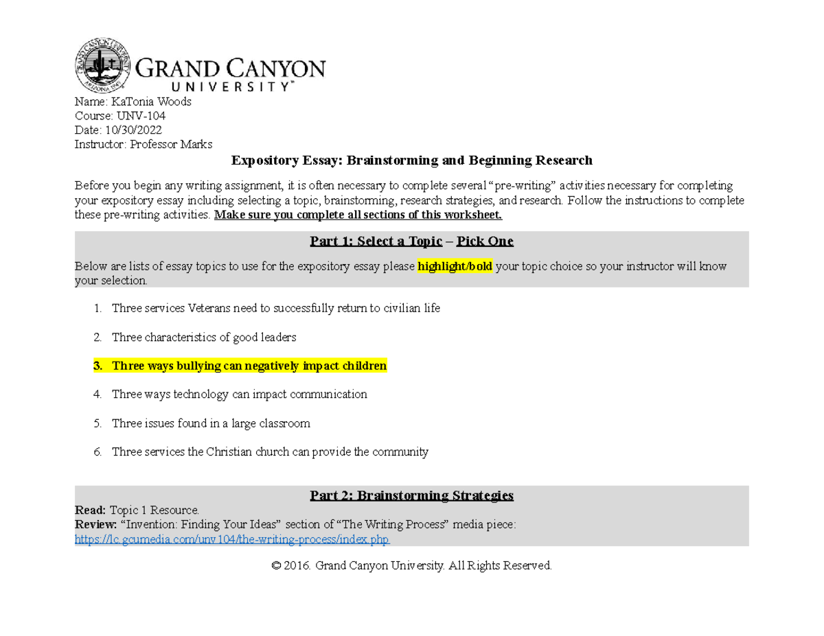 Brainstorming and Beginning Research - Follow the instructions to ...