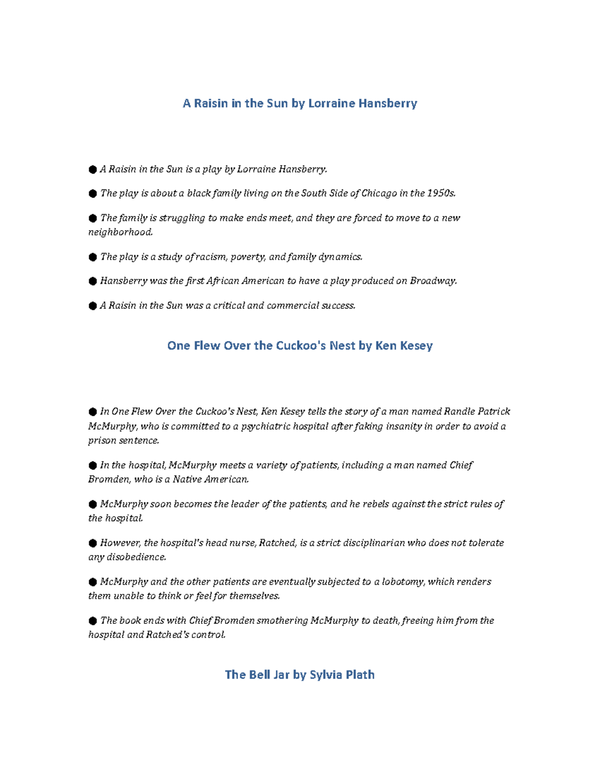 Literature Book Notes - A Raisin in the Sun by Lorraine Hansberry A ...