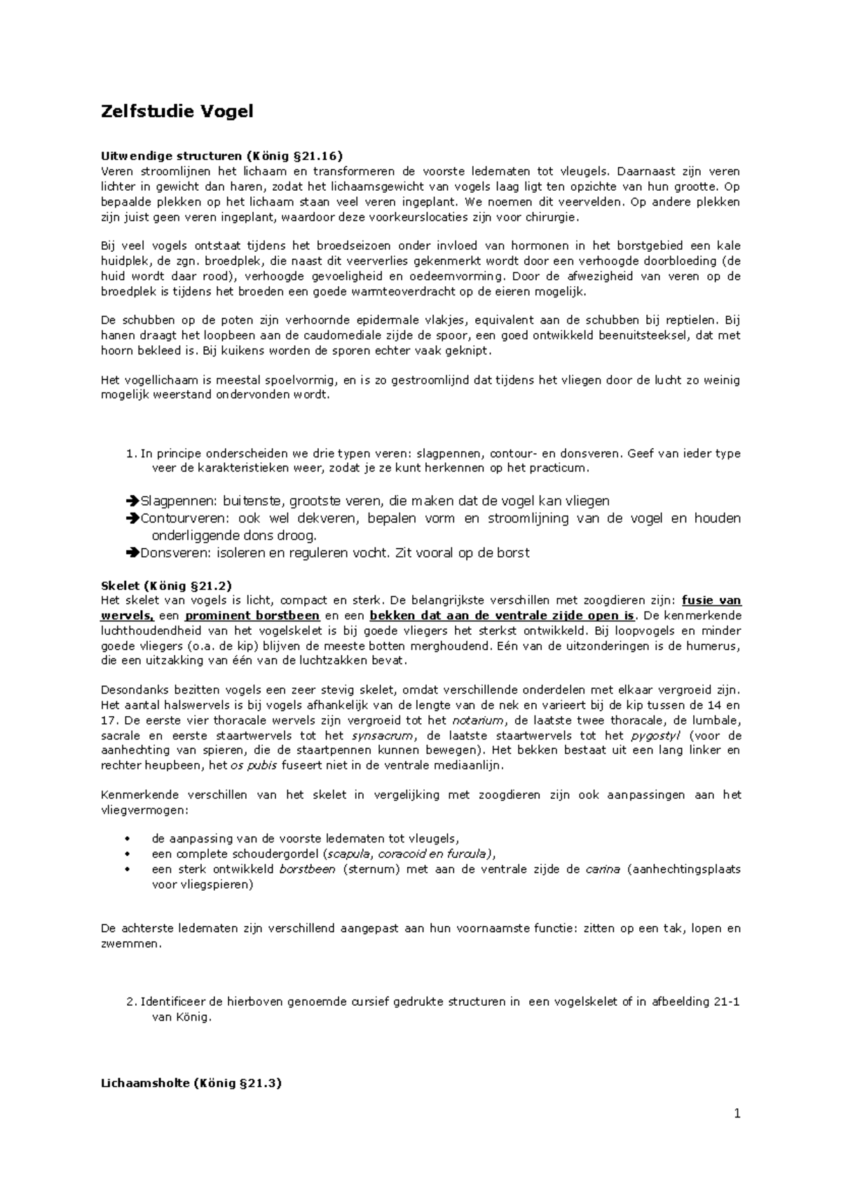 Zelfstudie 9 Vogel - Uitwendige structuren (König §21) Veren ...