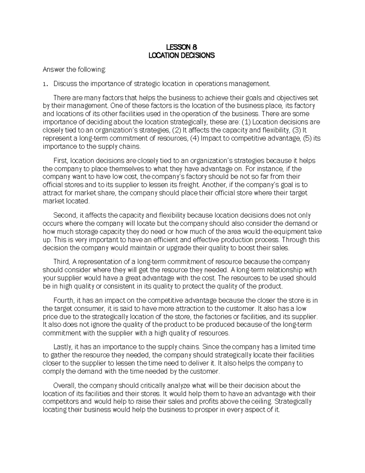 Location Decisions - Operations Management and TQM - LESSON 8 LOCATION ...