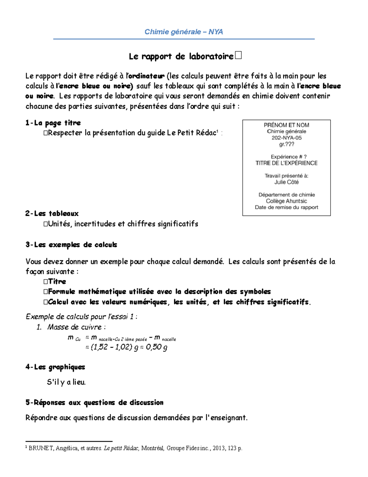 Guide rapport labo - Chimie générale – NYA Le rapport de laboratoire ...