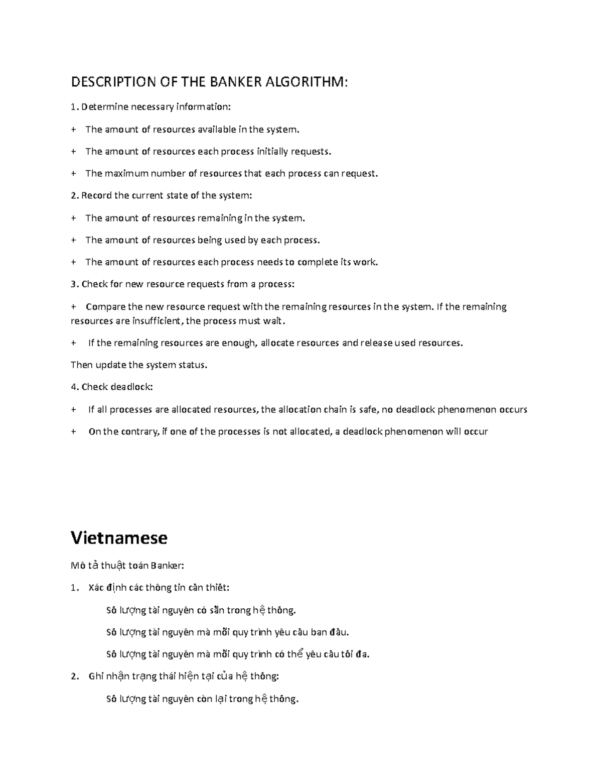 Description OF THE Banker Algorithm - DESCRIPTION OF THE BANKER ...