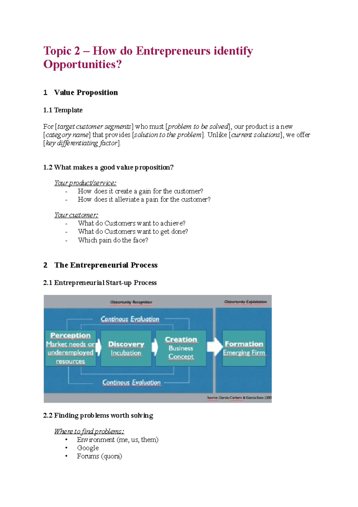 Applied Entrepreneurship Topic 2 Summary notes - Topic 2 – How do ...