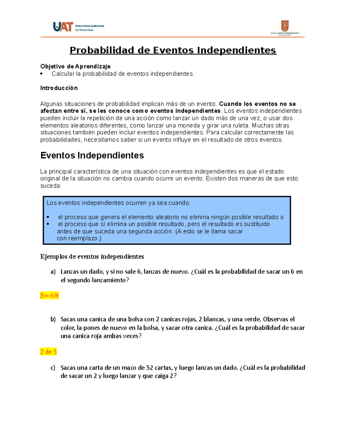 APS Va PROB Eventos Indep Dependientes Verano 2022 - Probabilidad de ...