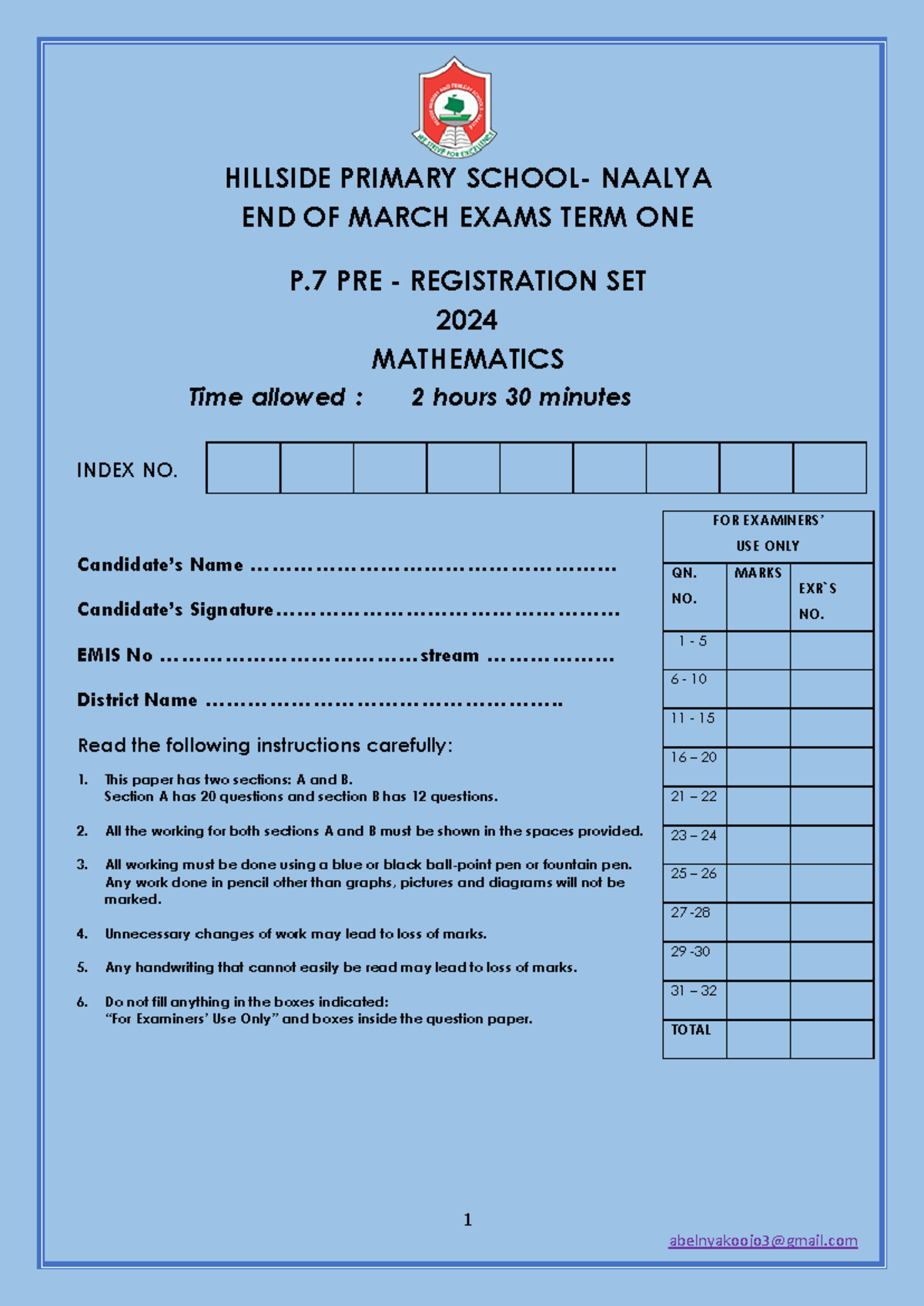 Hillside Naalya P.7 MTC - 1 HILLSIDE PRIMARY SCHOOL- NAALYA END OF ...