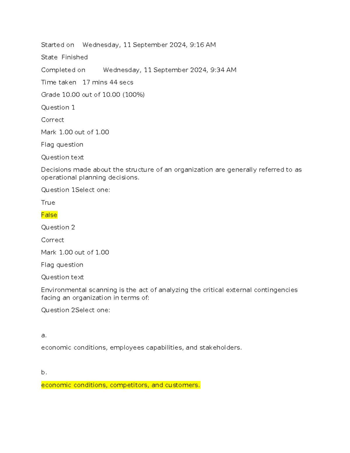 BUS 1101-01 - AY2025-T1, Self-Quiz Unit 1 - Started on Wednesday, 11 ...