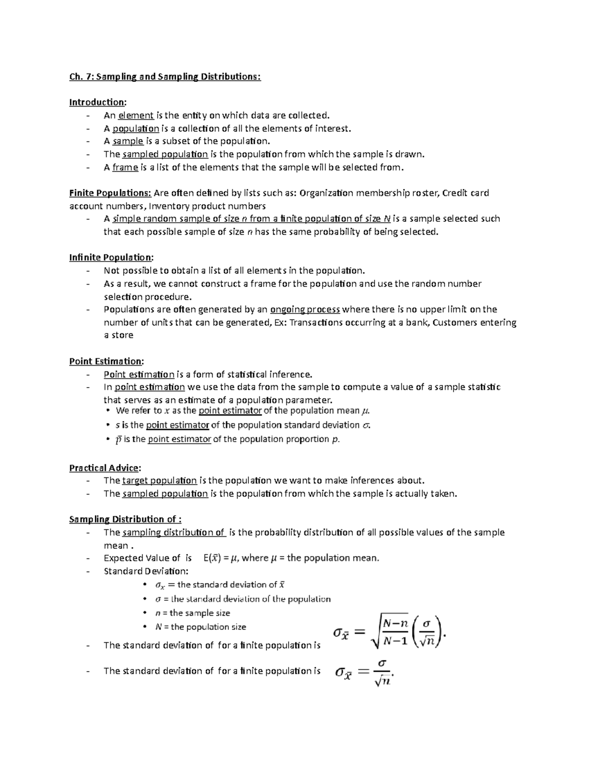 Stats Ch 7 - Sampling and Sampling Distributions - Ch. 7: Sampling and Sampling Distributions ...