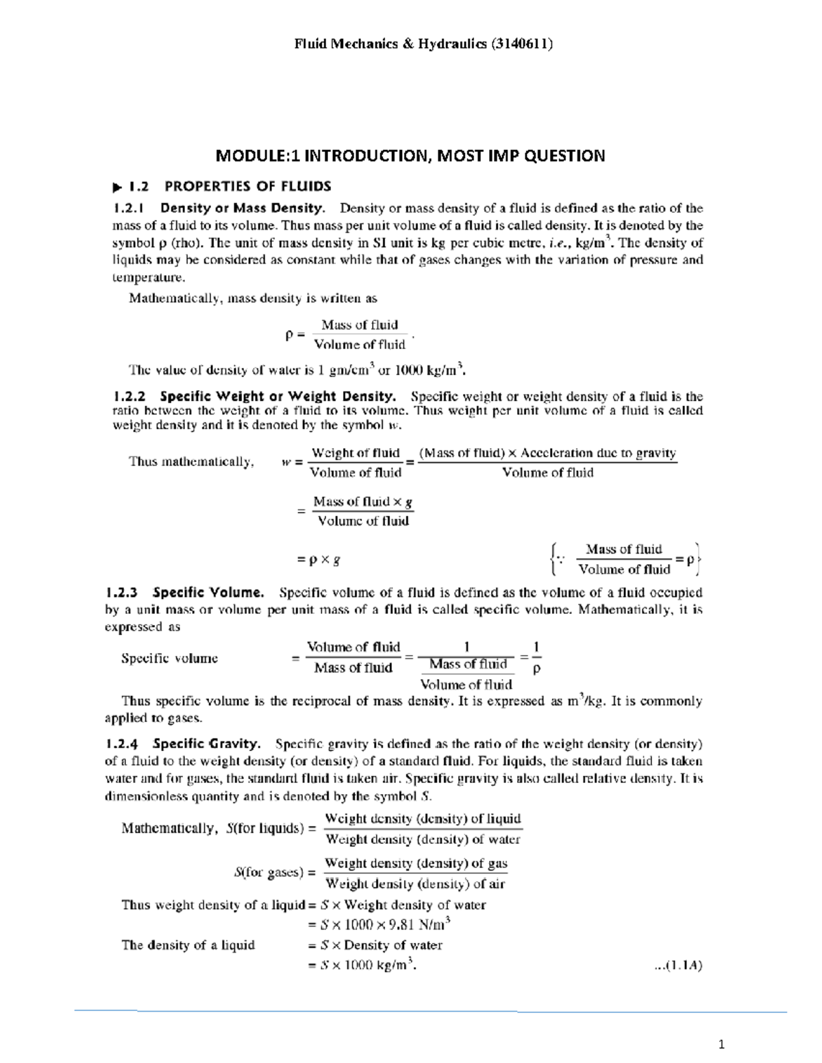 Fluid Mechanics & Hydraulics-3140611 - Fluid Mechanics & Hydraulics ...