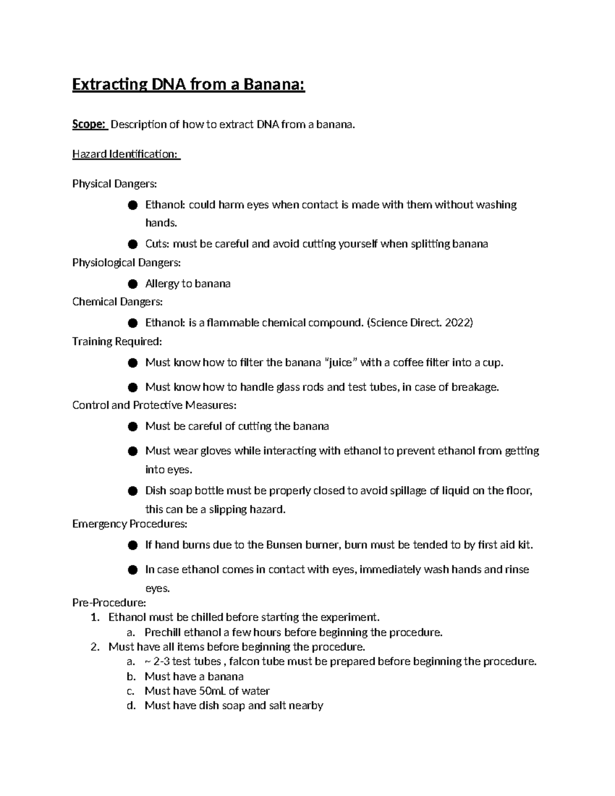 Bio 107- Lab 7 Extracting DNA from a Banana - Extracting DNA from a ...