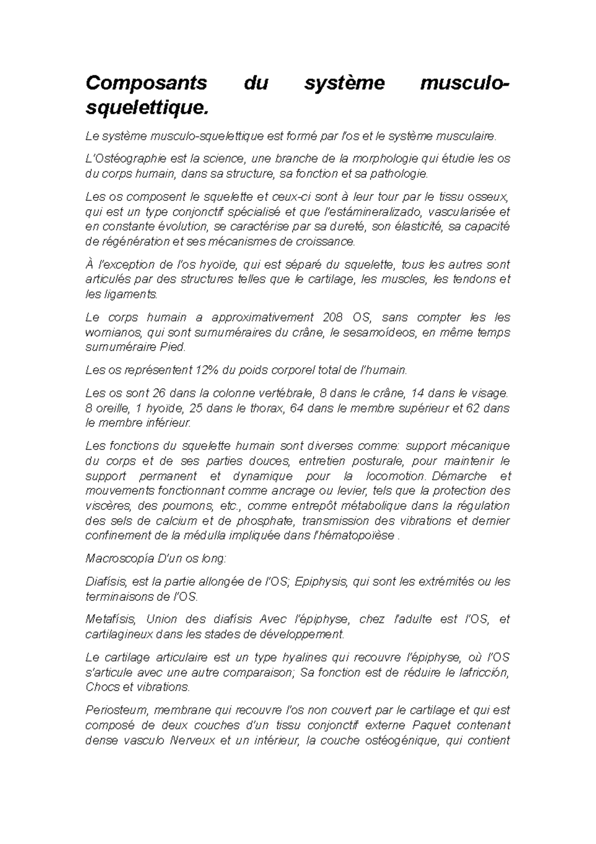 Composants du système musculo - Composants squelettique. du système ...