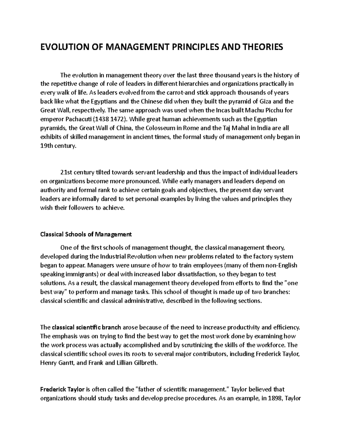 Evolution of Management Principles and Theories - EVOLUTION OF ...