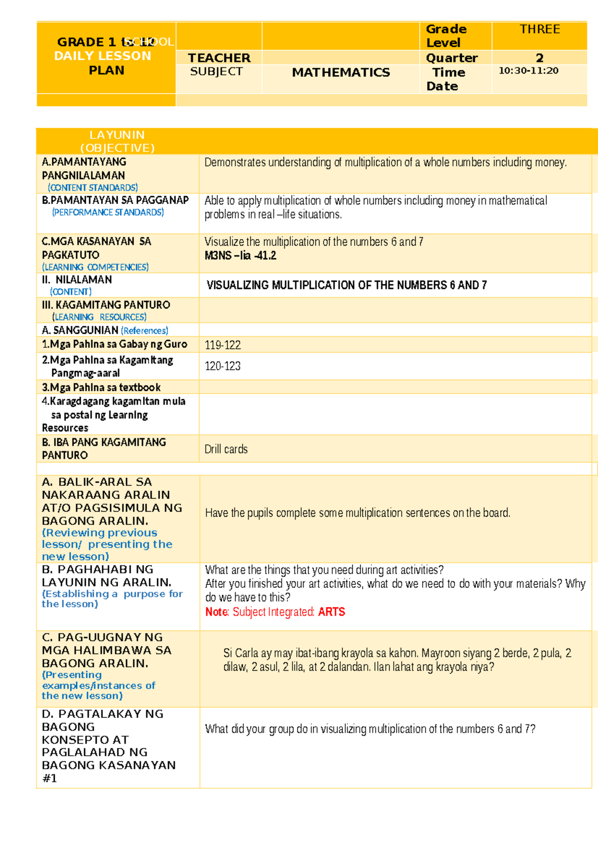 COT MATH 3 - cot math3 - GRADE 1 to 12 DAILY LESSON PLAN SCHOOL Grade ...