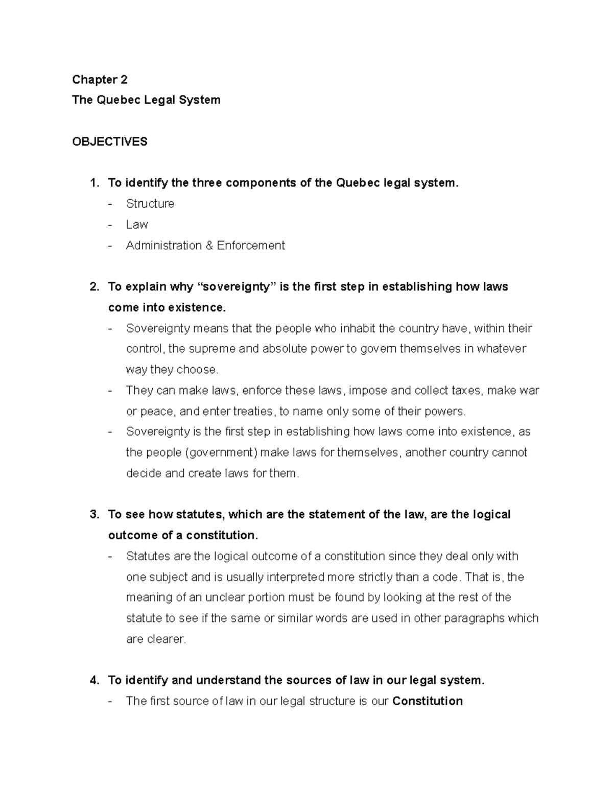 COMM 315 - Chapter 2 Notes from book - Chapter 2 The Quebec Legal ...