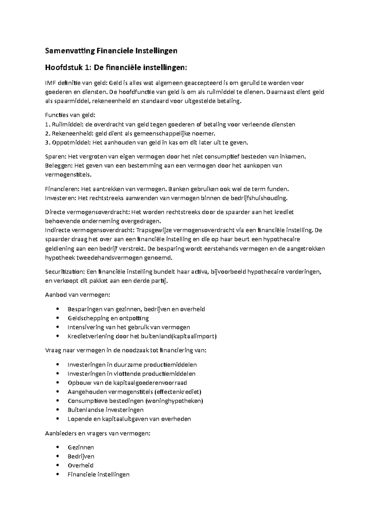 Samenvatting Financiele Instellingen - Samenvatting Financiele ...