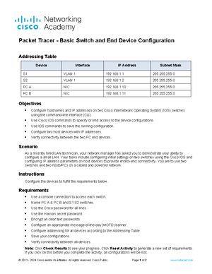 10.4.4 Lab - Build a Switch and Router Network - Topology Addressing Table Device Interface IP ...