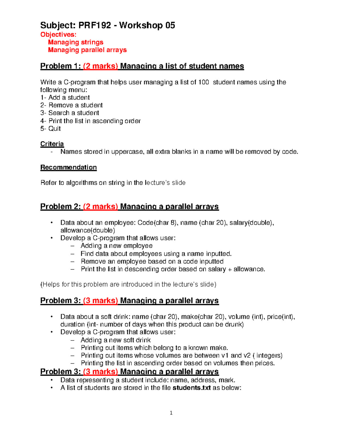 Workshop 05 14182 d9fea7149ebb514d0025c485c94 - 1 Subject: PRF192 ...