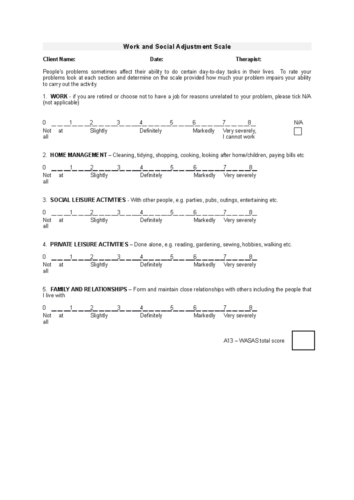 Work and Social Adjustment Scale Amended - Work and Social Adjustment ...