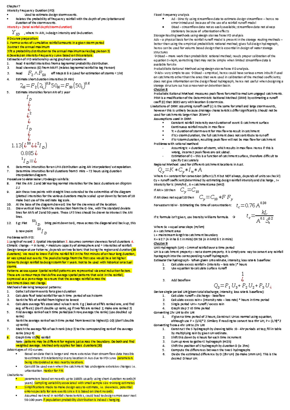 Final COPY Cheat notes CVEN3501 - Chapter 7 Intensity Frequency ...