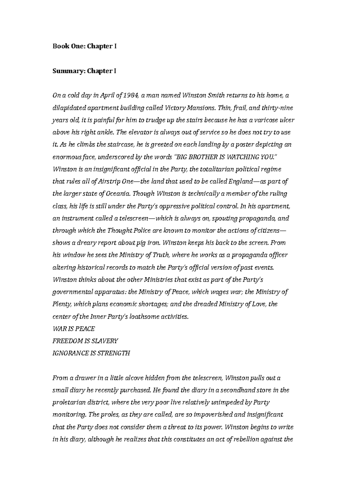 1984 summary - Resumen del libro 1984 para el examen de inglés - Book ...