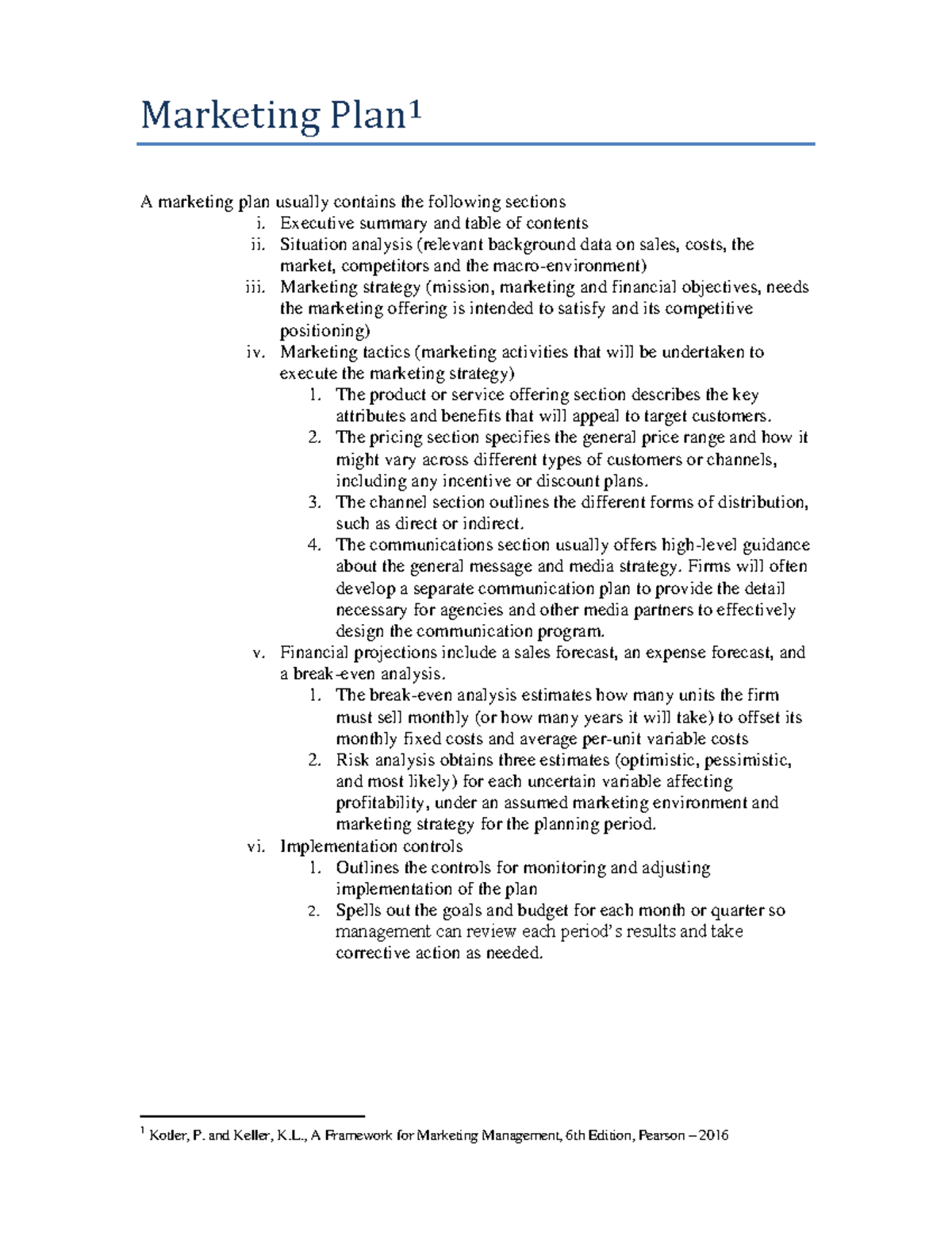 Marketing Plan - project to pass - Marketing Plan 1 A marketing plan ...