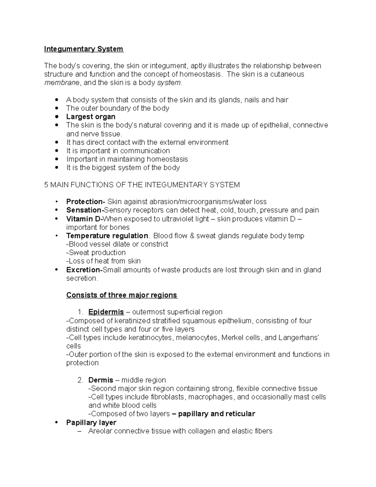 Anatomy & Physiology - TEST # 1 Review - Integumentary System The body ...