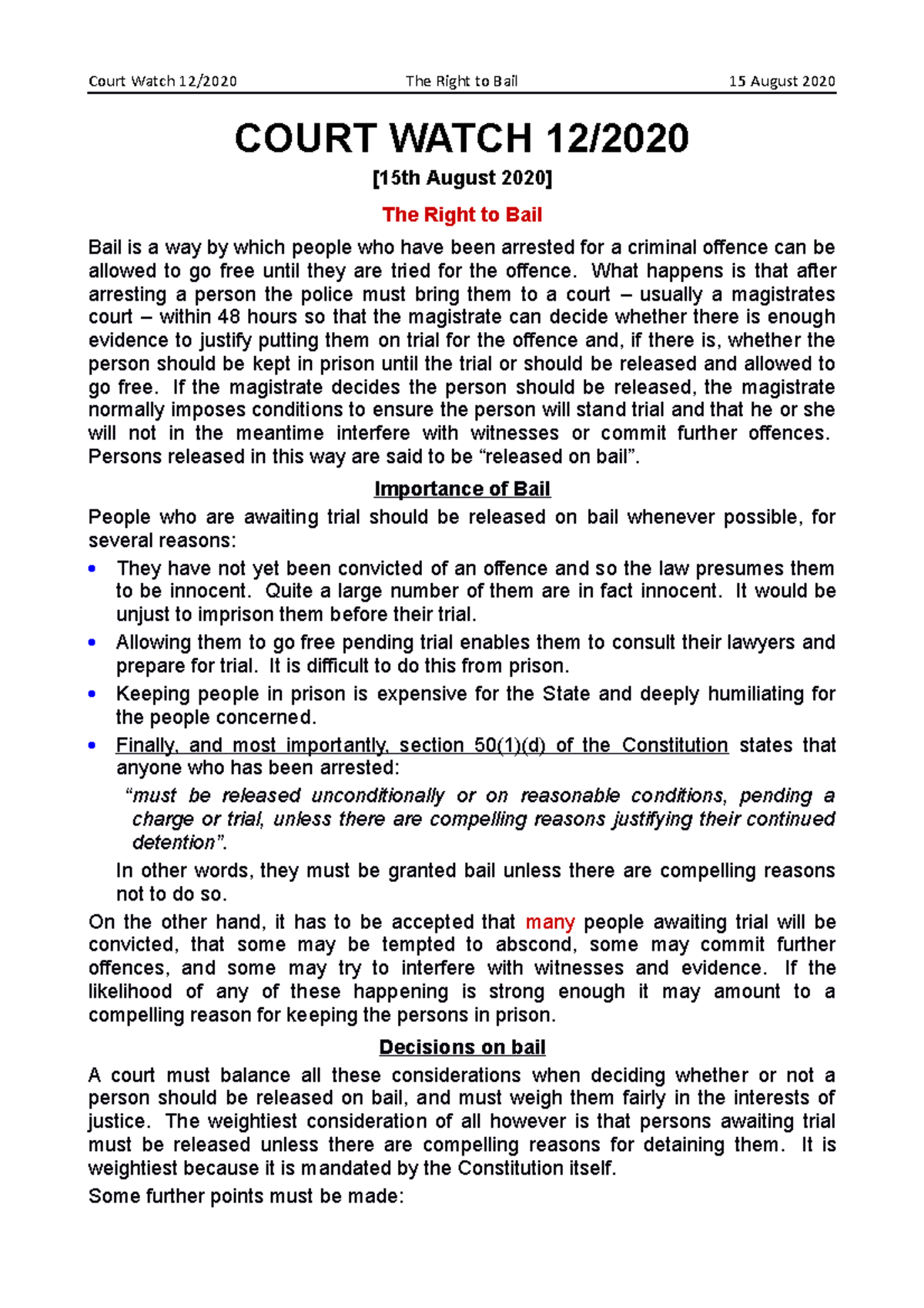 Court Watch 12-2020 - The Right to Bail - COURT WATCH 12/ [15th August ...