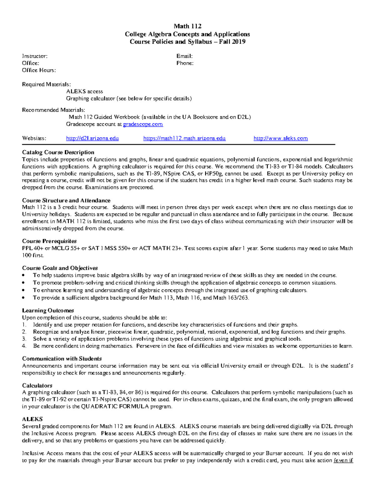 Math112 Syllabus Fall 2019 - Math 112 College Algebra Concepts and ...
