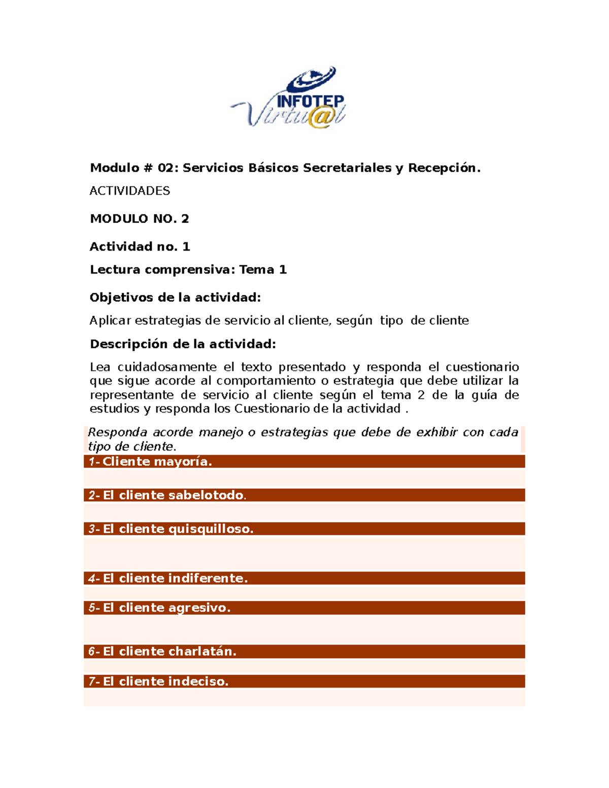 Actividad 1 modulo 2 - Modulo # 02: Servicios Básicos Secretariales y Recepción. ACTIVIDADES ...