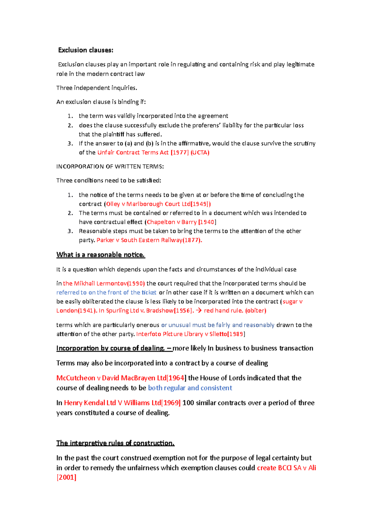 Exclusion clauses lecure daiana - LAW-4006B - UEA - Studocu