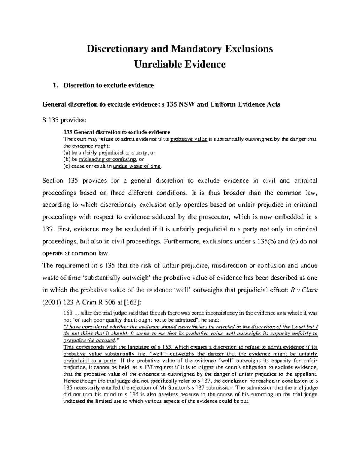 LAW313 Exam Notes - Discretionary and Mandatory Exclusions Unreliable ...