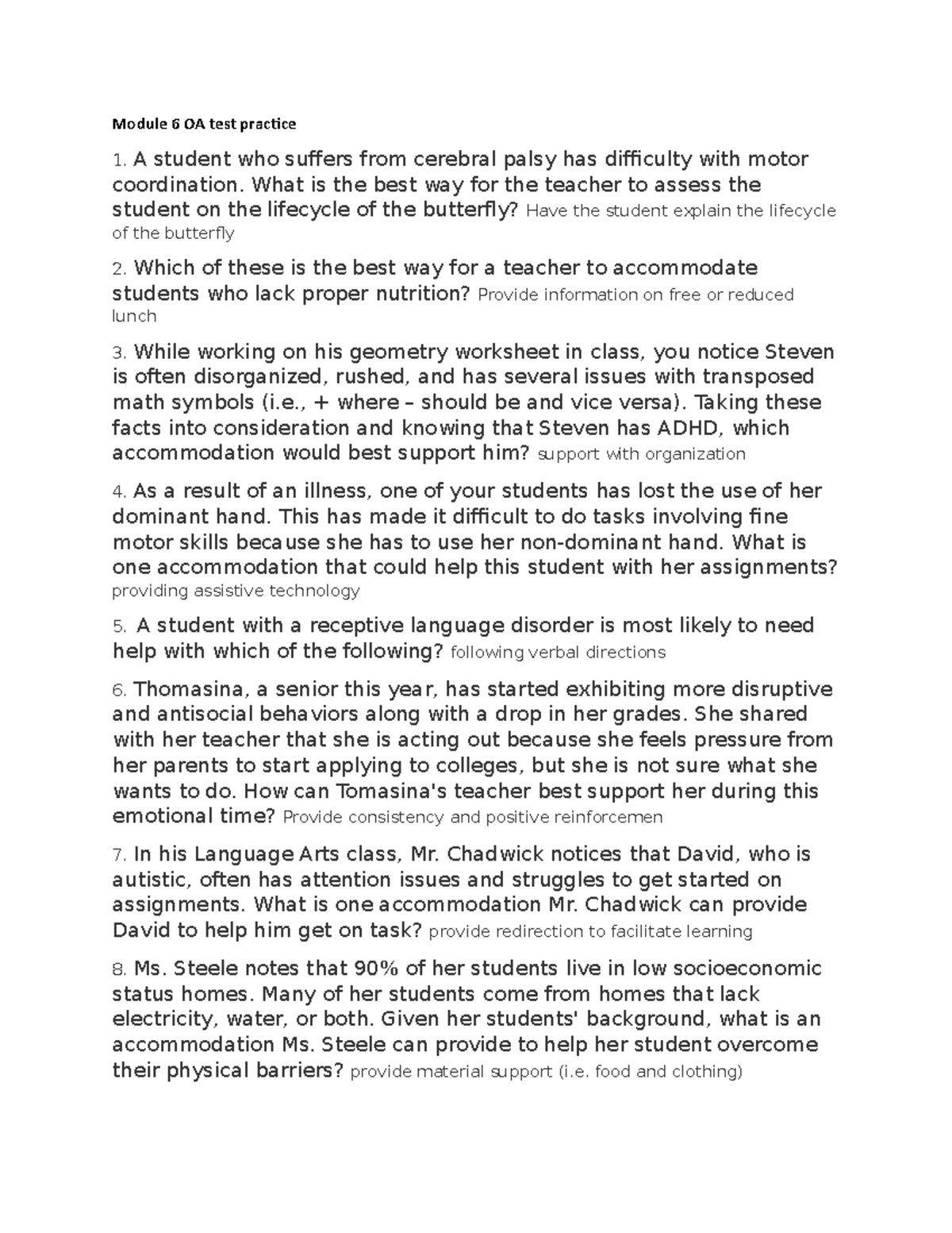 Module 6 OA practice test - Module 6 OA test practice 1. A student who ...