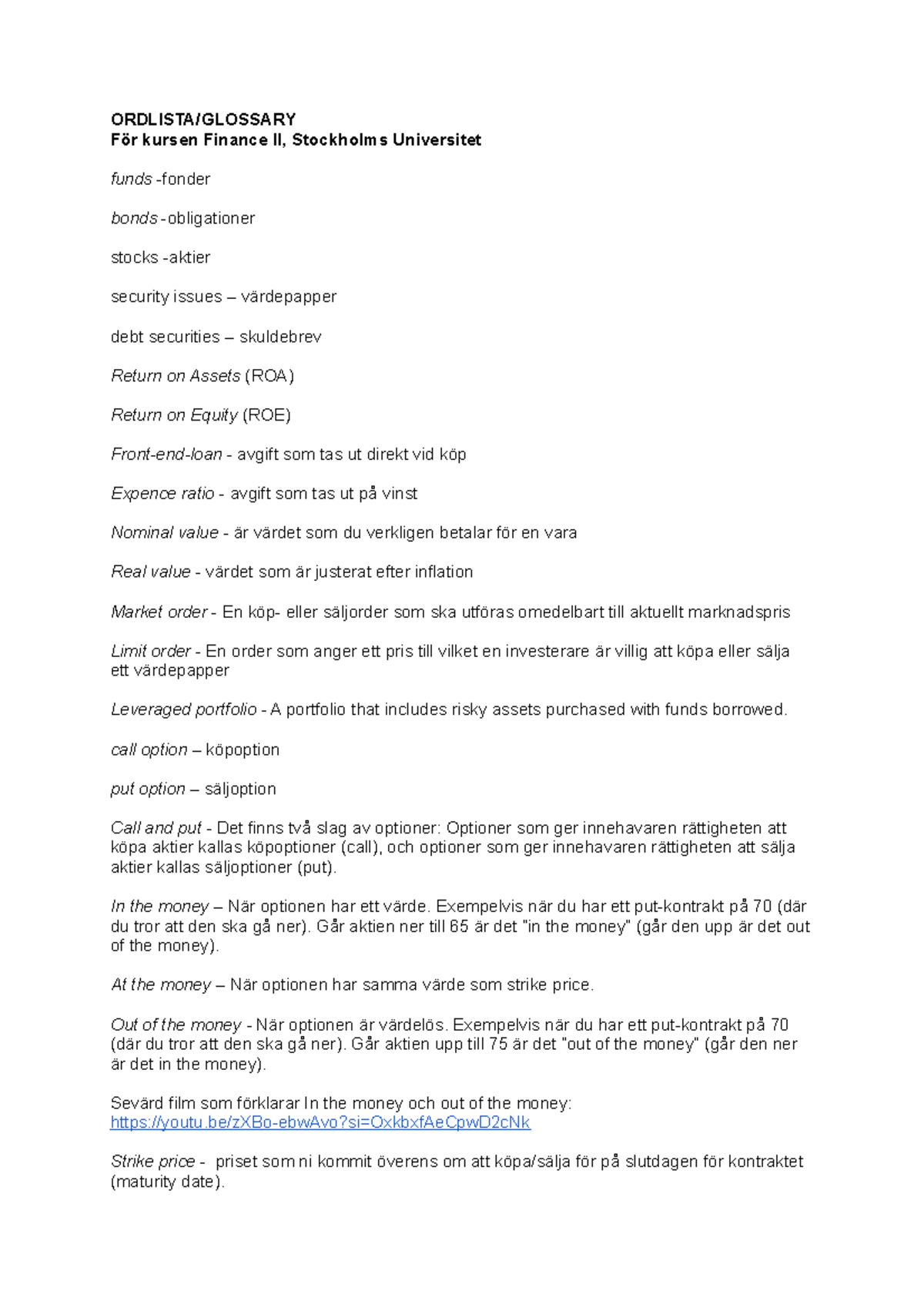 Ordlista glossary finance II - ORDLISTA/GLOSSARY För kursen Finance II ...