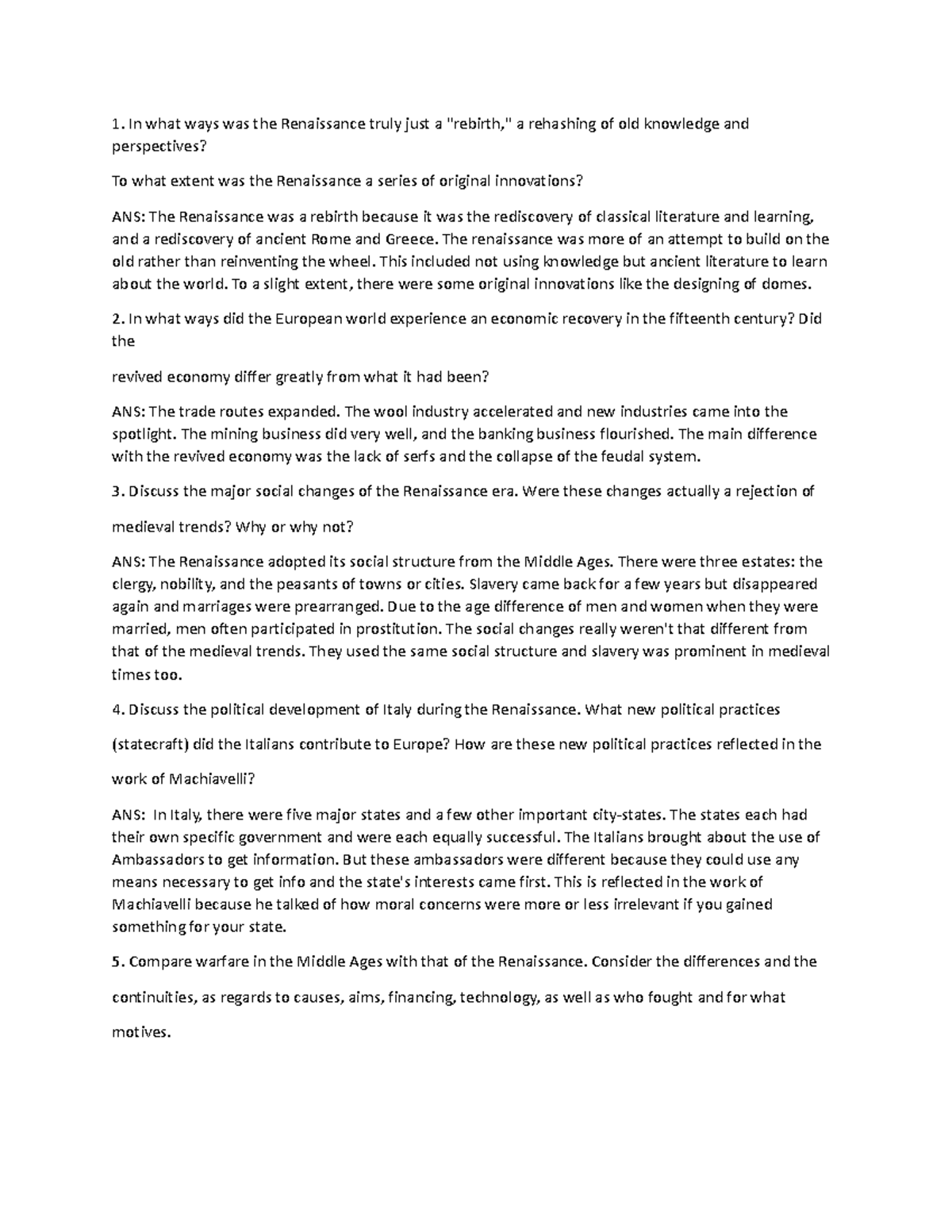 Renaissance: Old Knowledge Innovations Economy Social Changes Politics ...