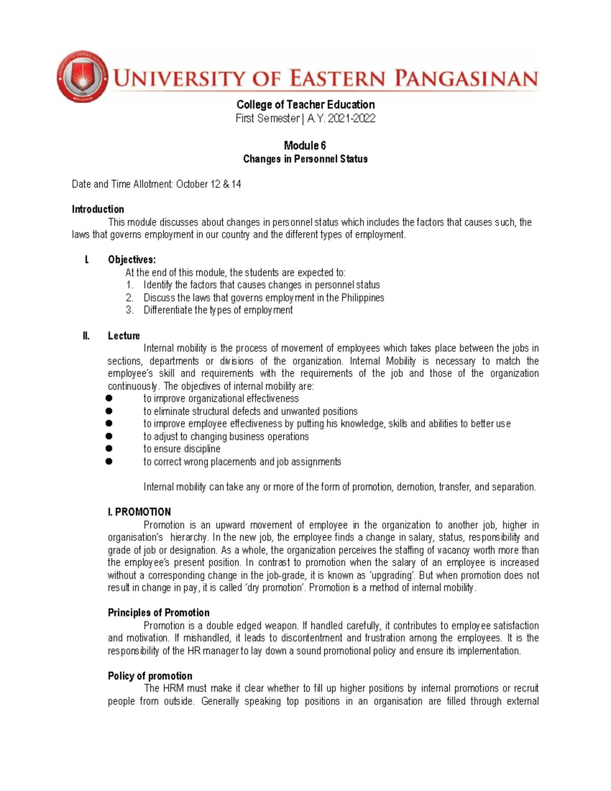 Elective 1 Module 6 - Lecture notes 1-6 - College of Teacher Education ...