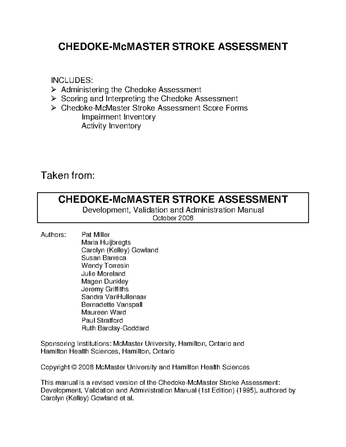 CMSA Manual and Score Form - CHEDOKE-McMASTER STROKE ASSESSMENT ...