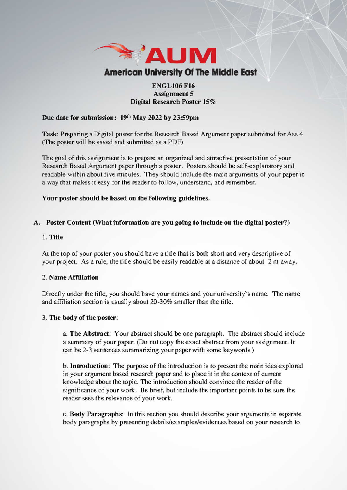 Assignment 5 Digital Research Poster F16 - Posters should be self ...